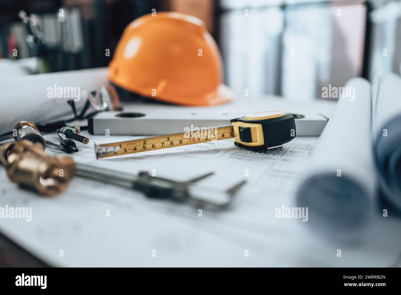 Tape measure and Rolls of paper layout factory, industry on engineering ...