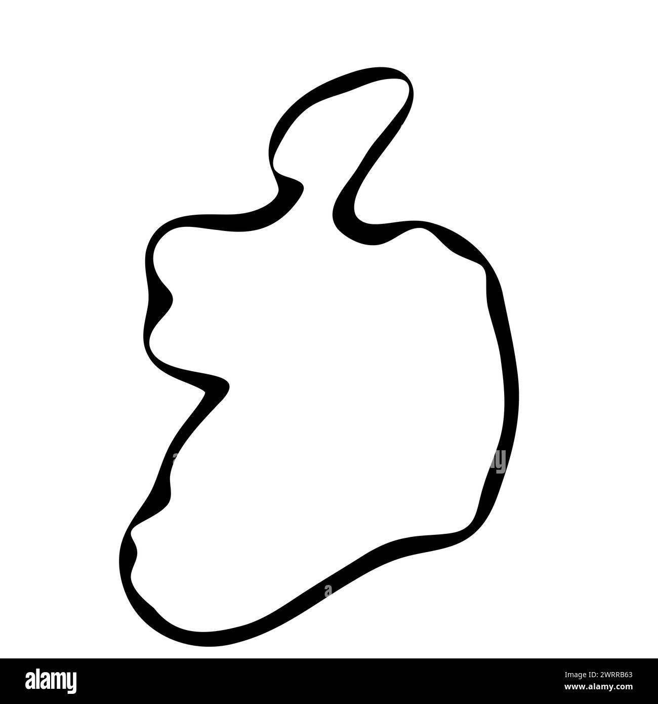 Ireland country simplified map. Black ink smooth outline contour on ...