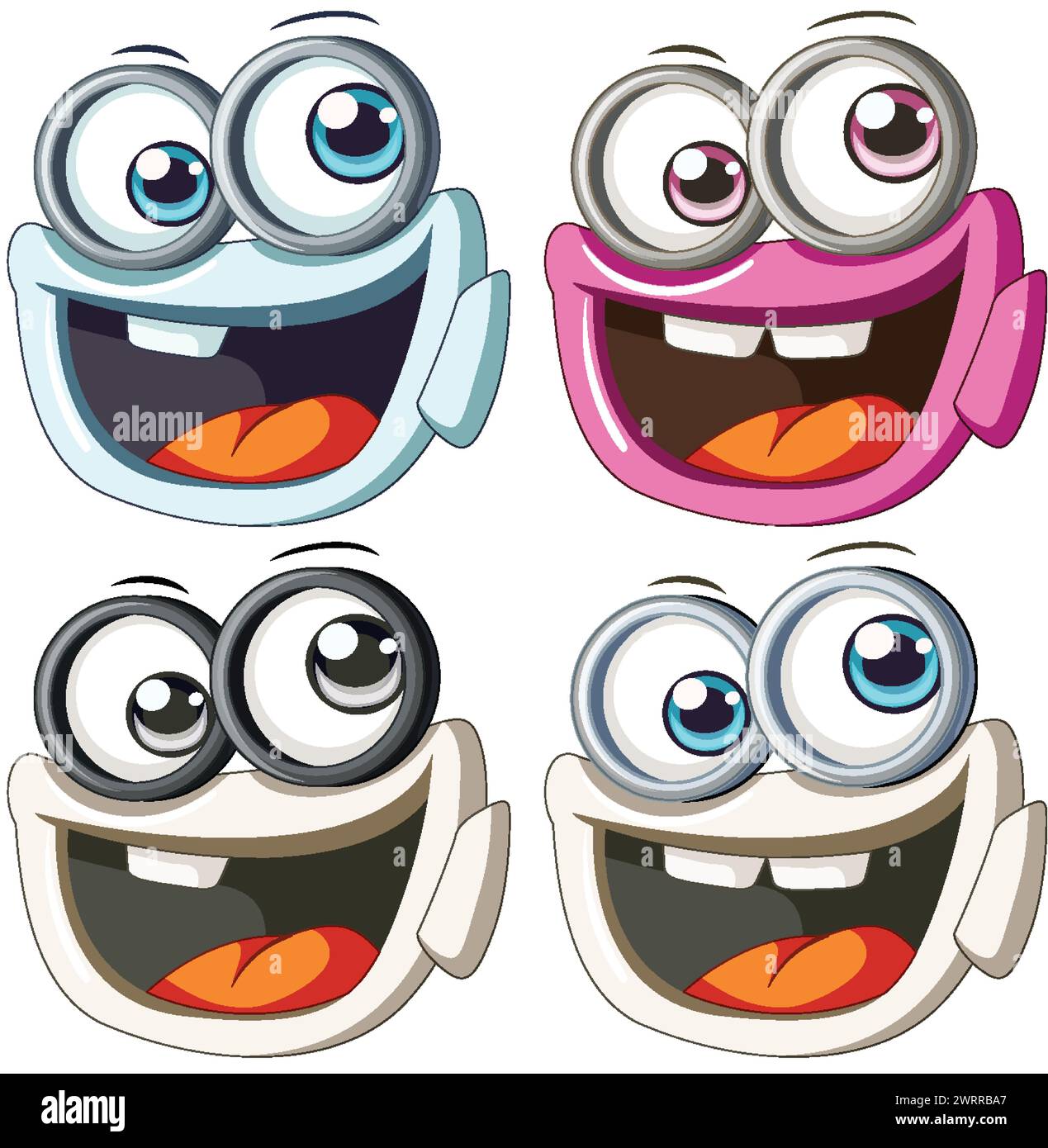 Four cheerful cartoon faces with big eyes Stock Vector Image & Art - Alamy