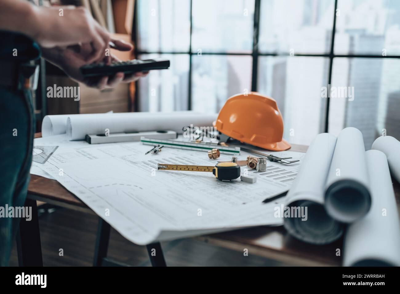 Tape measure and Rolls of paper layout factory, industry on engineering ...