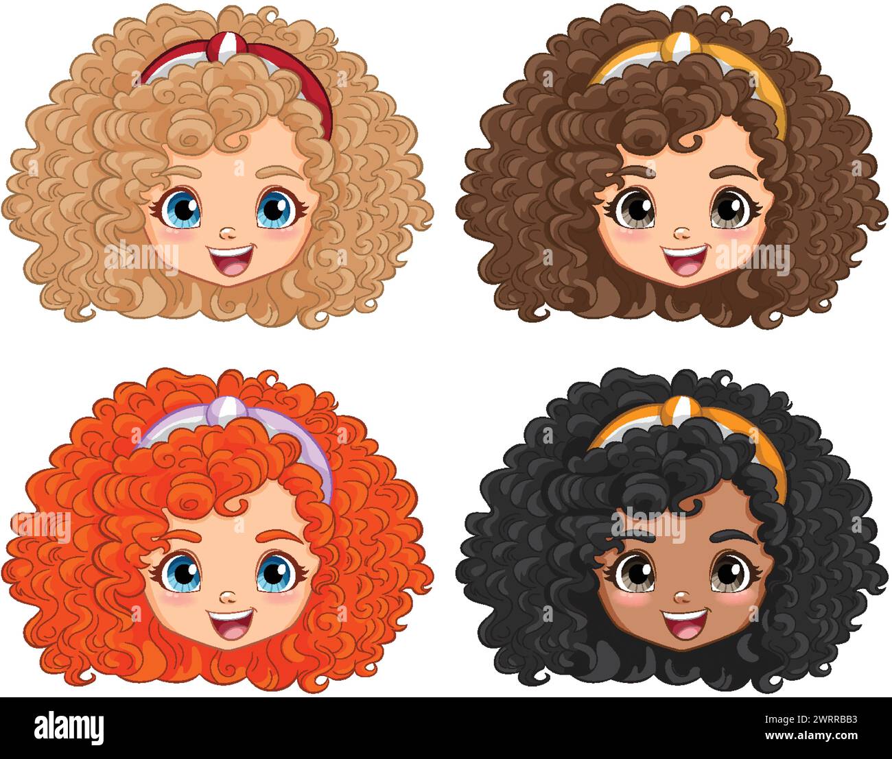 Four cartoon girls with different curly hairstyles Stock Vector Image ...
