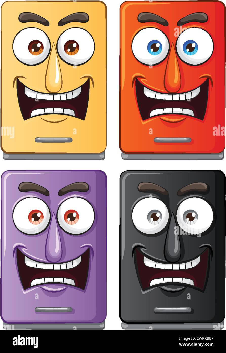 Four cartoon smartphones with expressive faces Stock Vector Image & Art ...