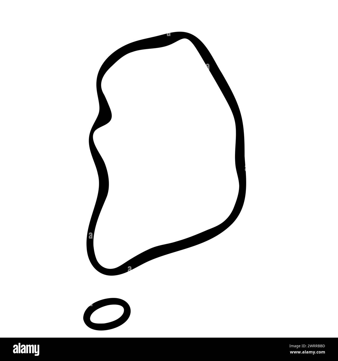 South Korea country simplified map. Black ink smooth outline contour on ...