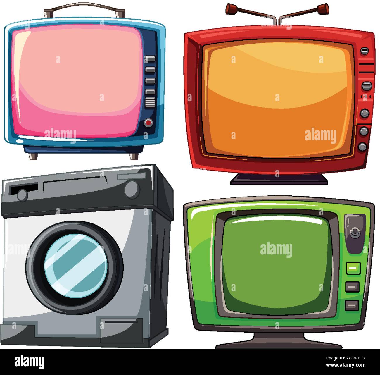 Colorful vintage TVs and camera illustration Stock Vector Image & Art ...