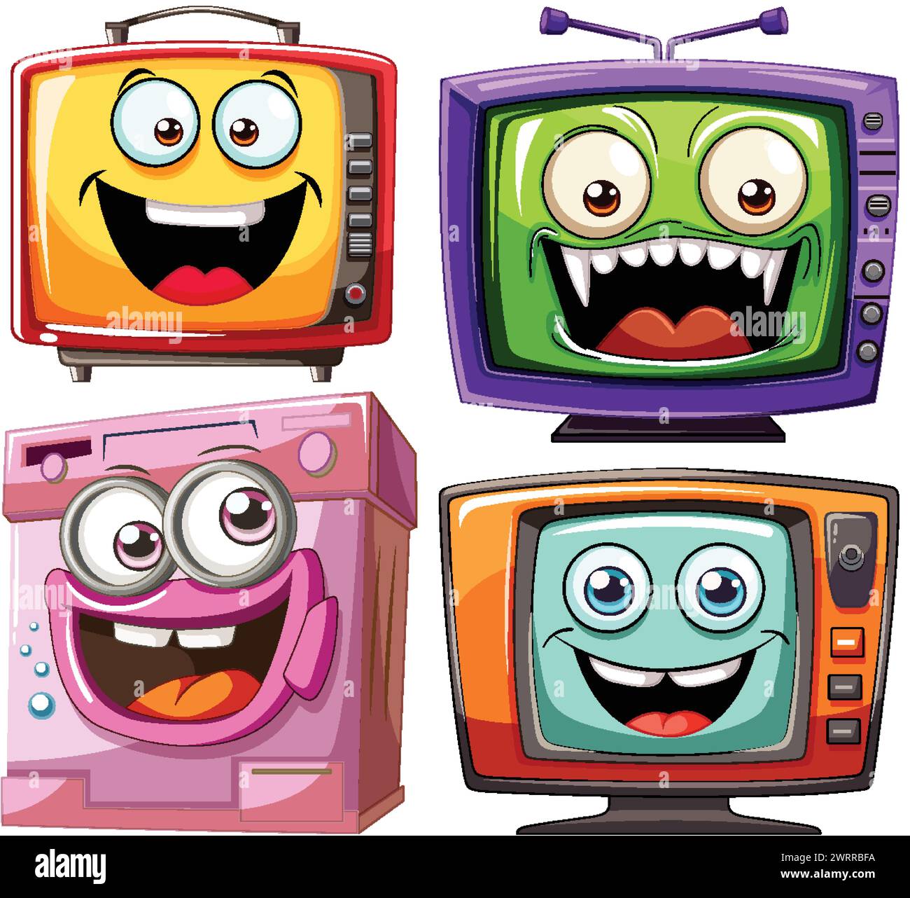 Four cartoon appliances with expressive faces Stock Vector Image & Art ...