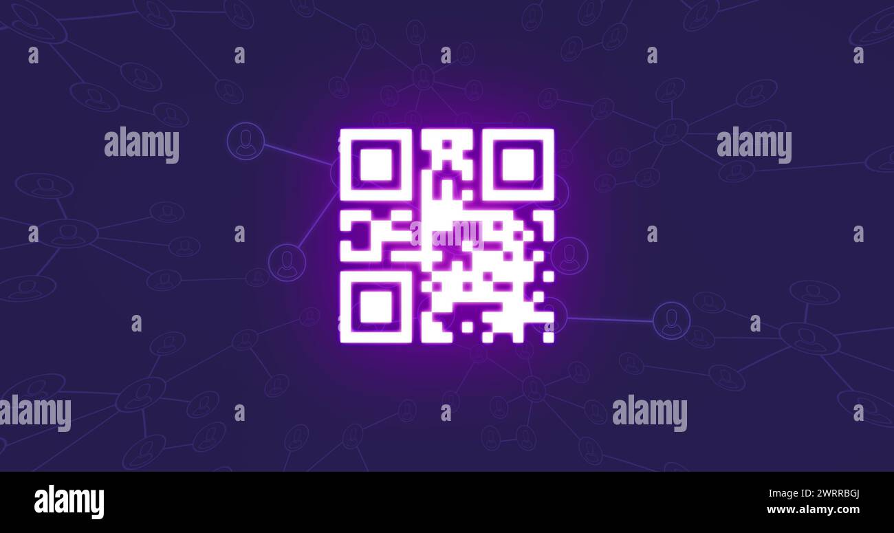 Image of neon qr code and connections on violet background Stock Photo ...