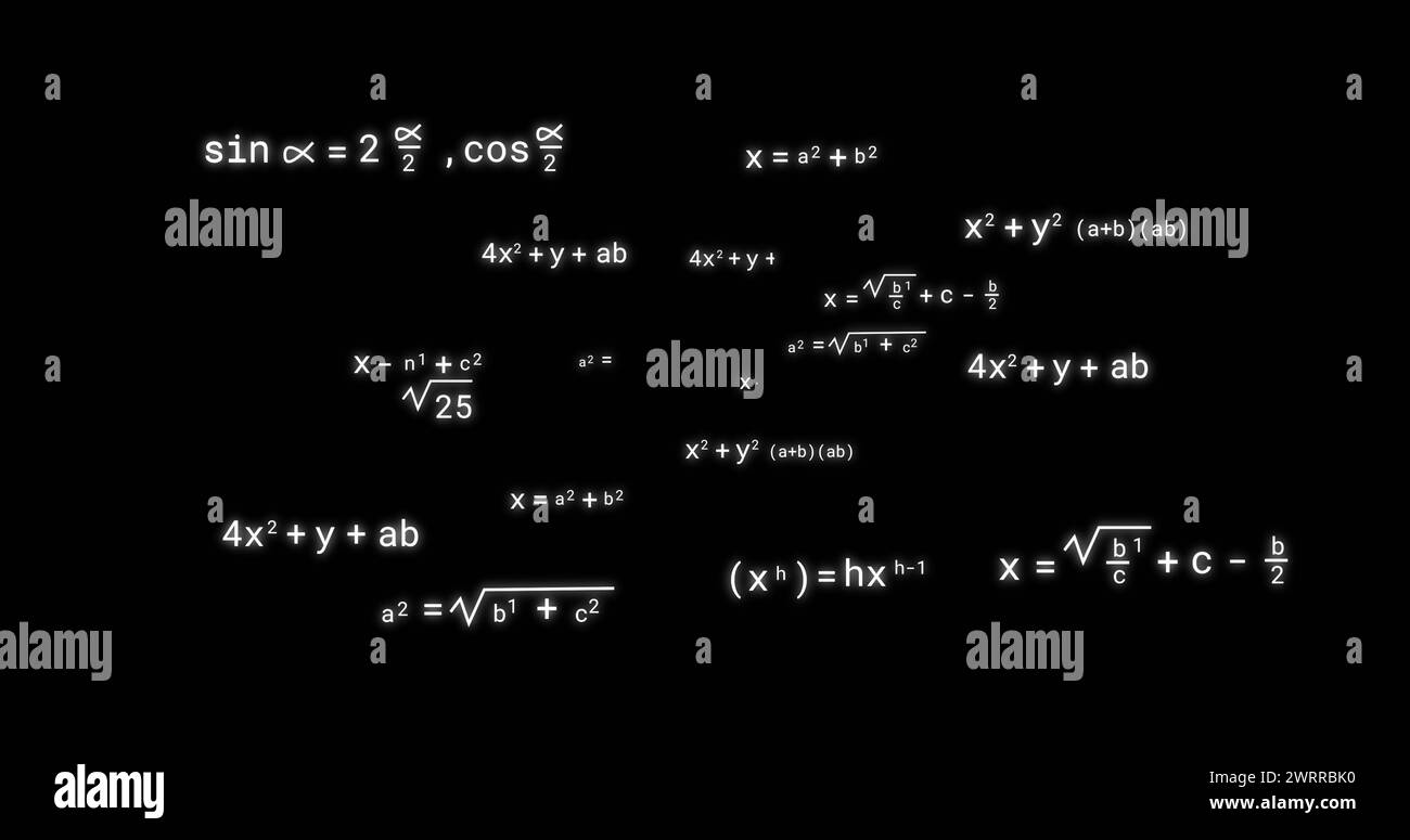 Image of mathematical equations on black background. Education ...