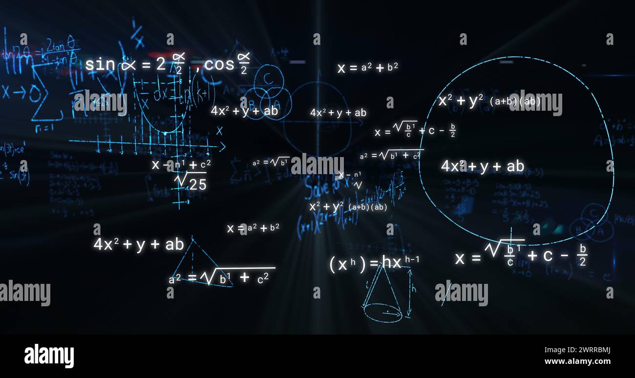 Image of mathematical equations on black background Stock Photo - Alamy