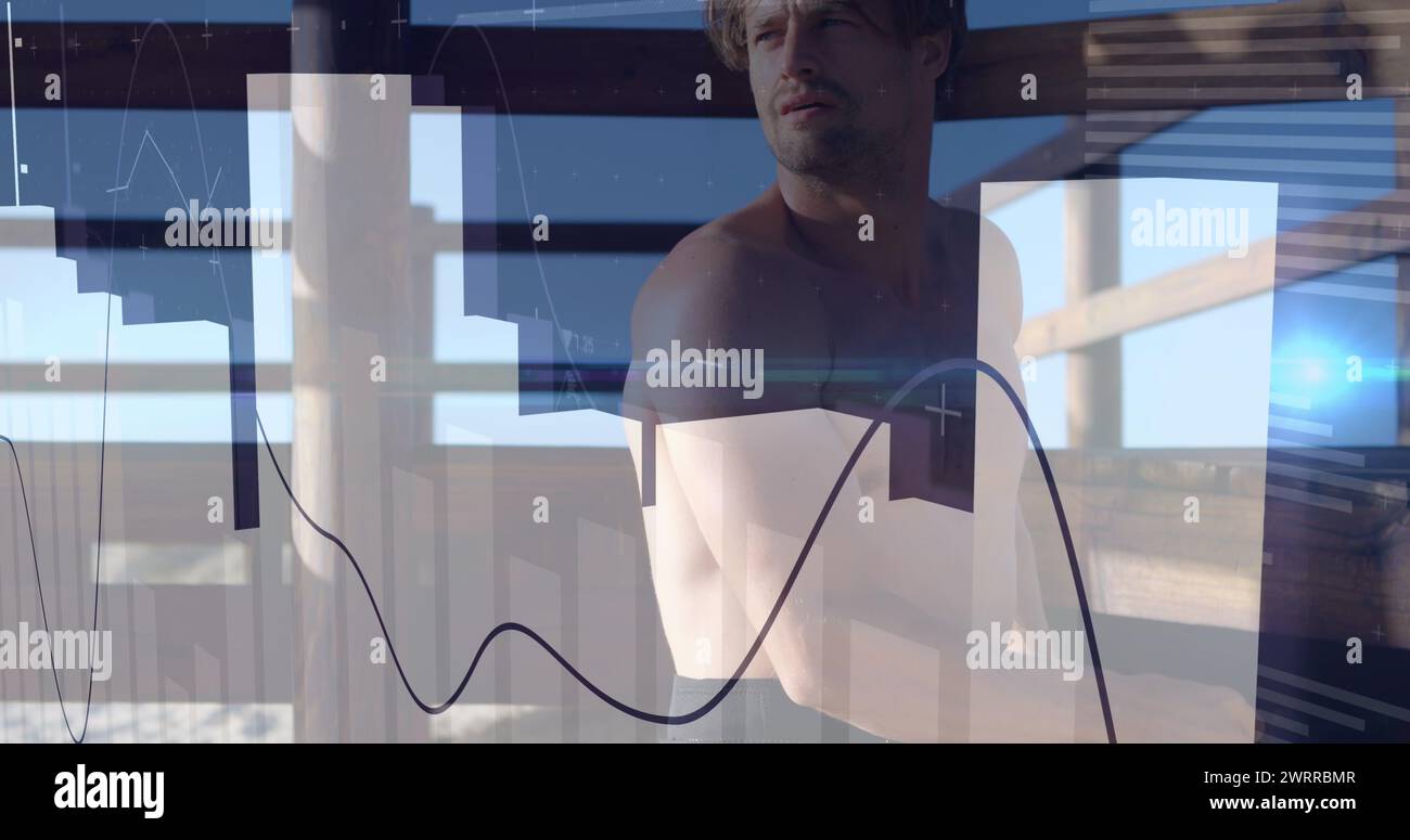 Image of digital data processing over caucasian surfer Stock Photo - Alamy