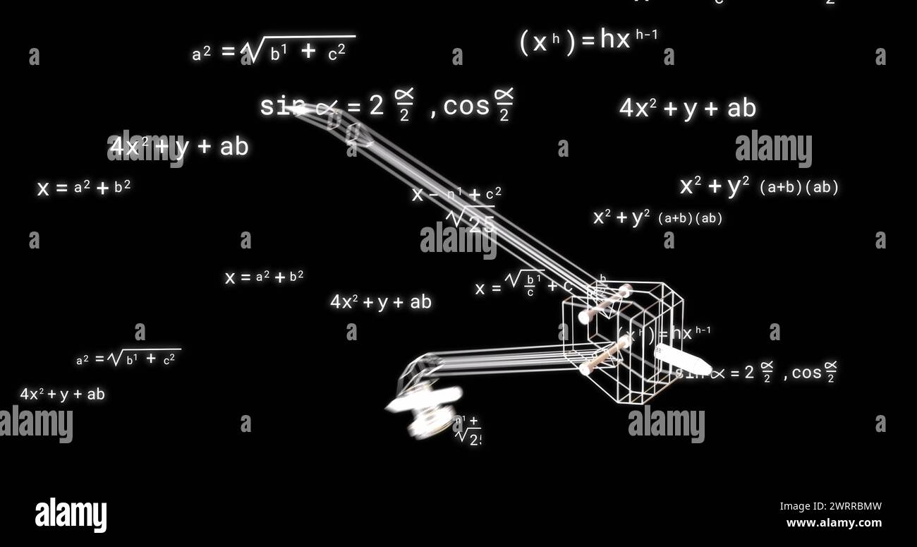 Image of compass icon over mathematical equations on black background ...