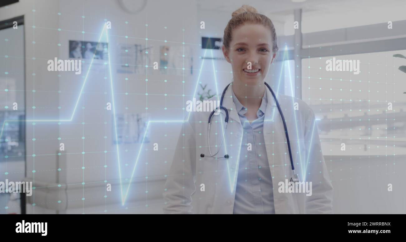Image of data processing over caucasian female doctor Stock Photo - Alamy
