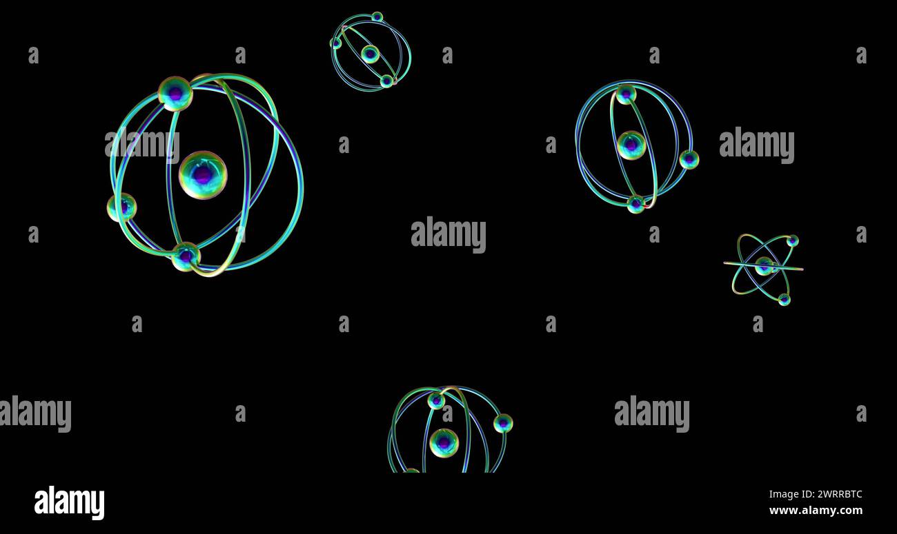 Image of atom models spinning on black background Stock Photo - Alamy