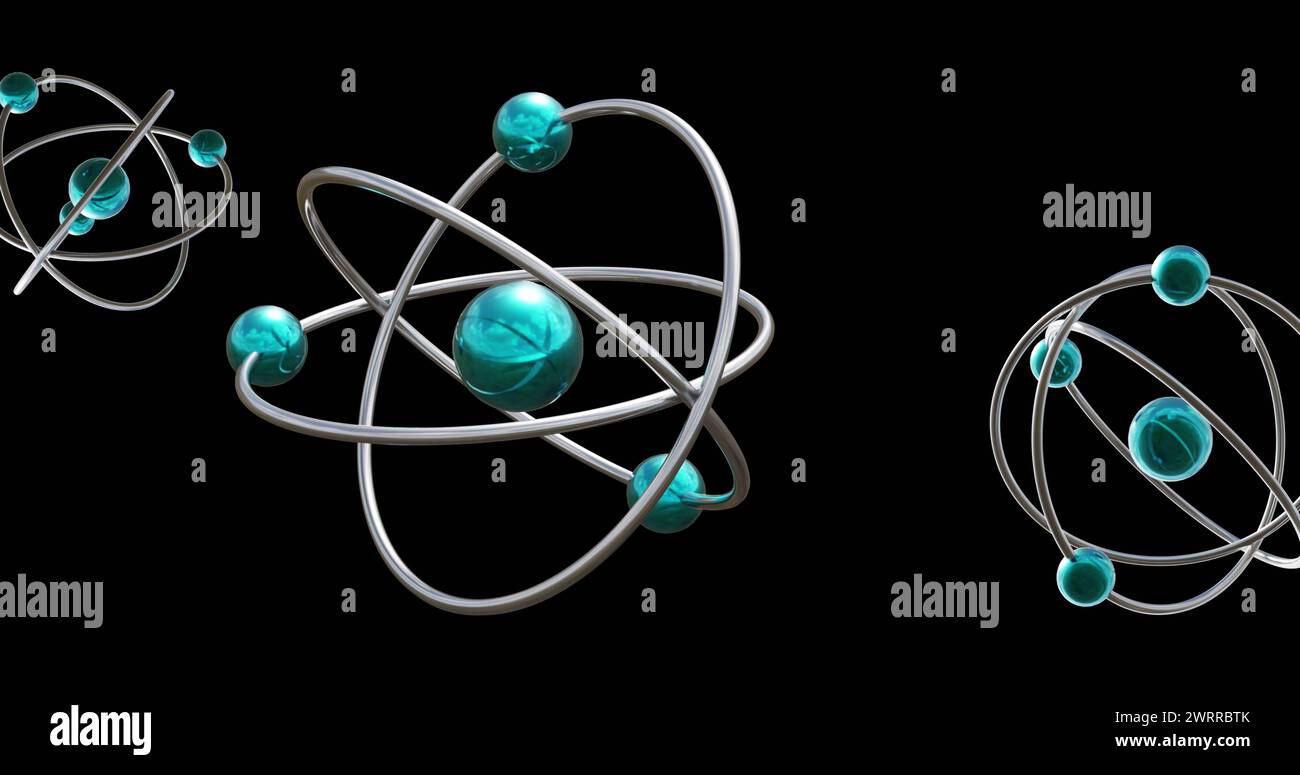 Image of atom models spinning on black background Stock Photo - Alamy