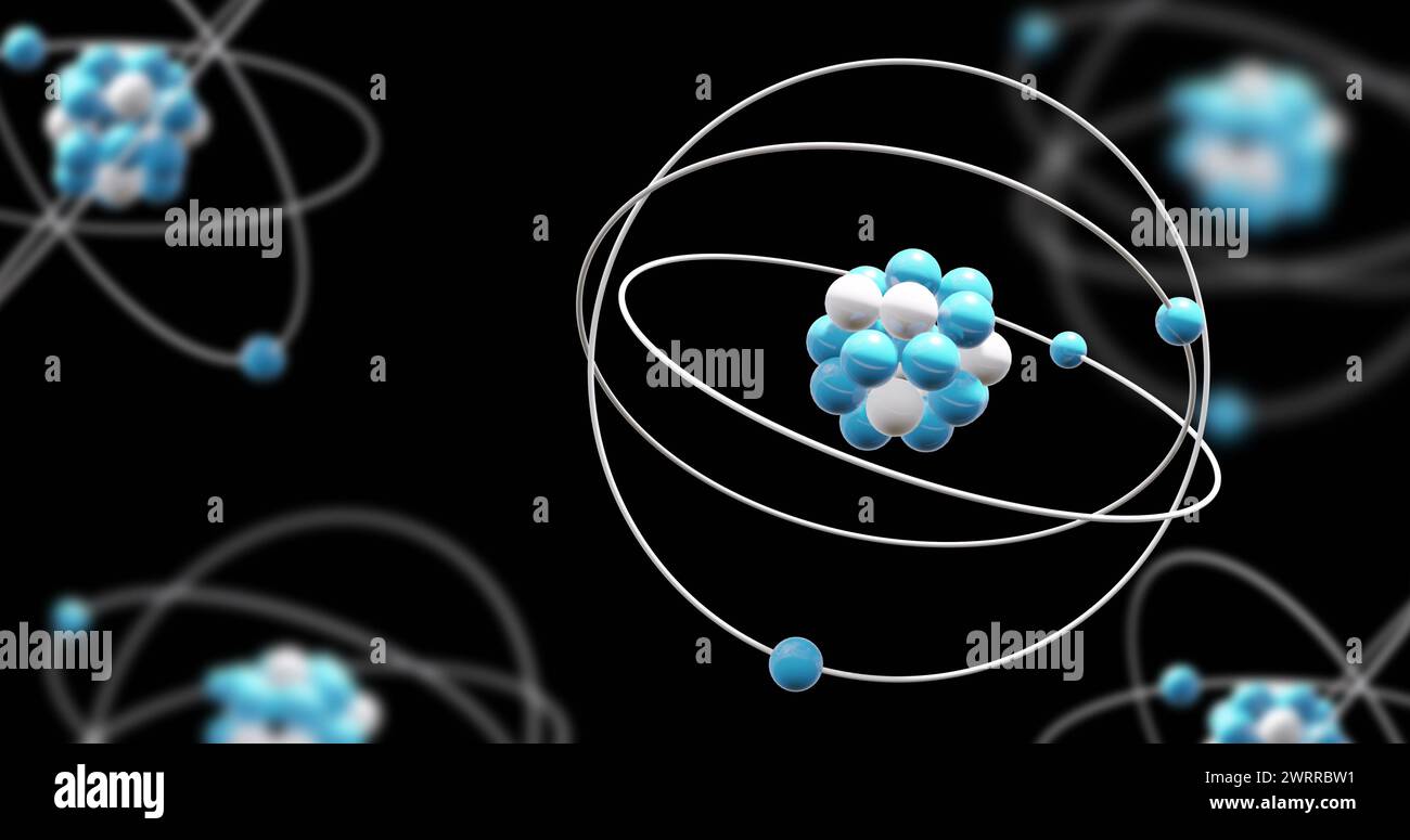Image of atom models spinning on black background Stock Photo - Alamy