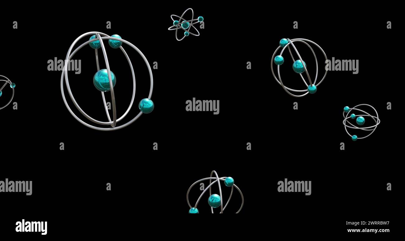 Image of atom models spinning on black background Stock Photo - Alamy
