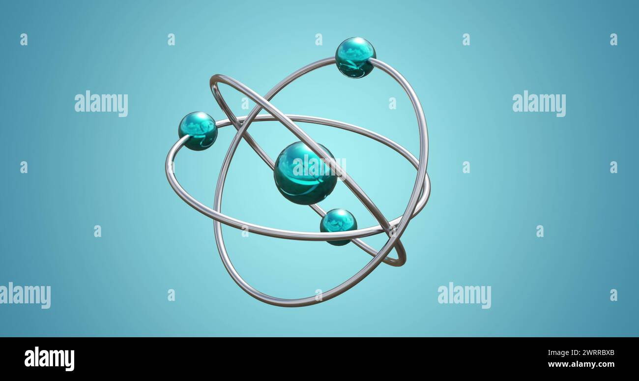 Image of atom model spinning on blue background Stock Photo - Alamy