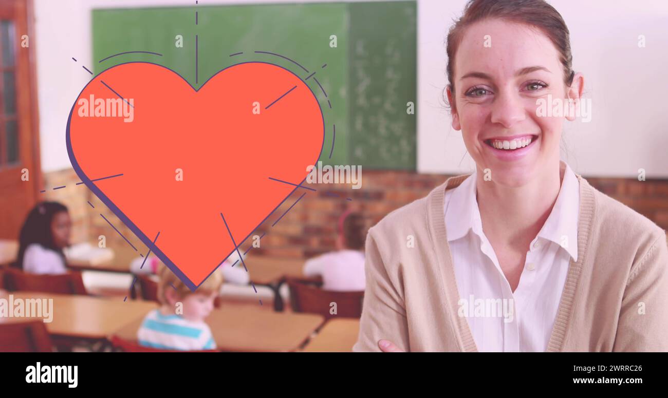 Image of read heart over female teacher in classroom Stock Photo - Alamy