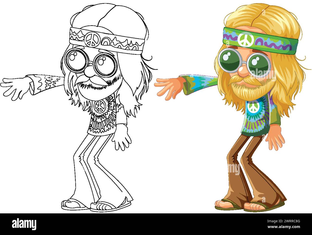 Colorful and outlined hippie character vector art Stock Vector Image ...