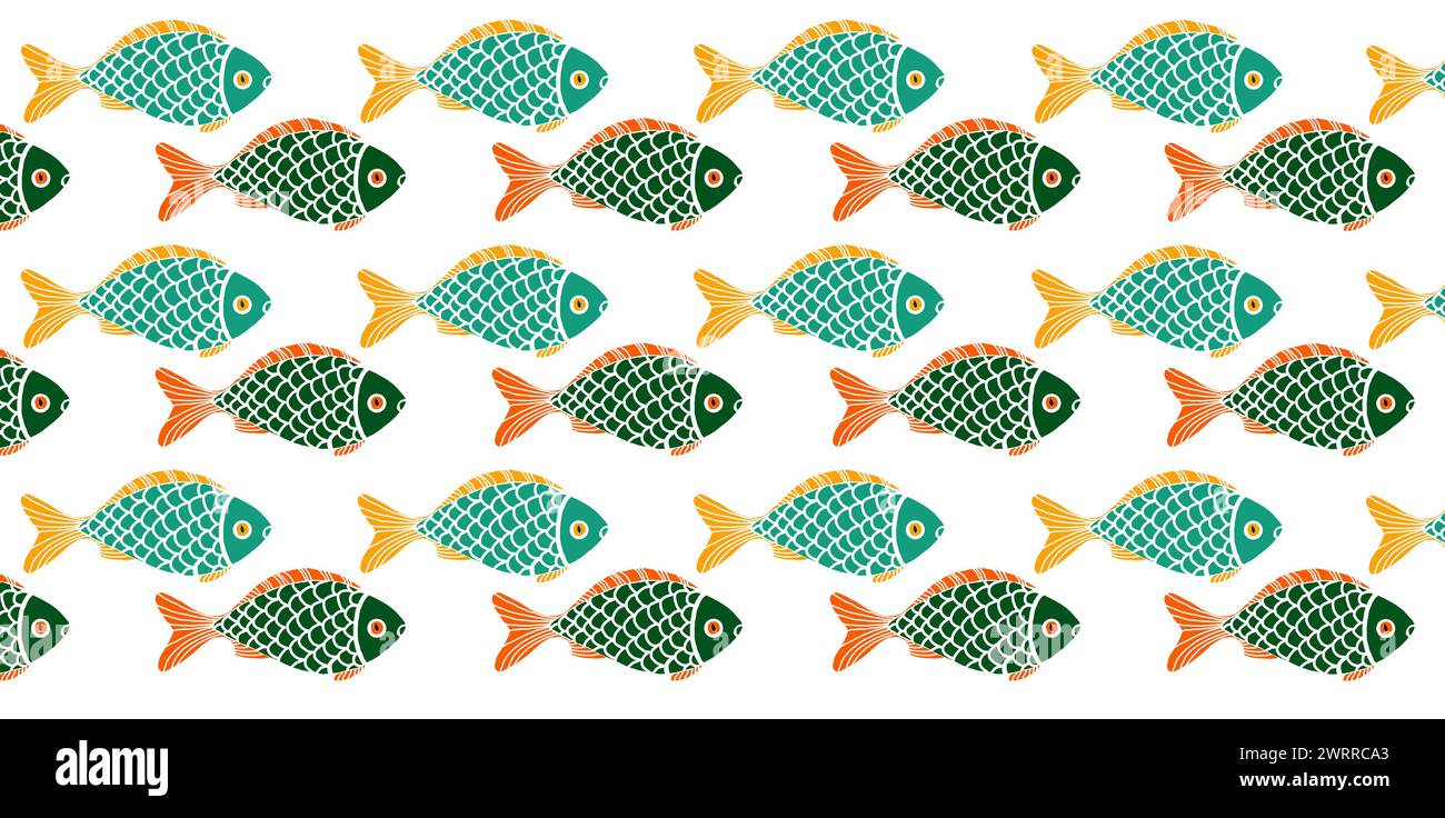 A pattern of stylized images of fish. Arranged in a checkerboard ...