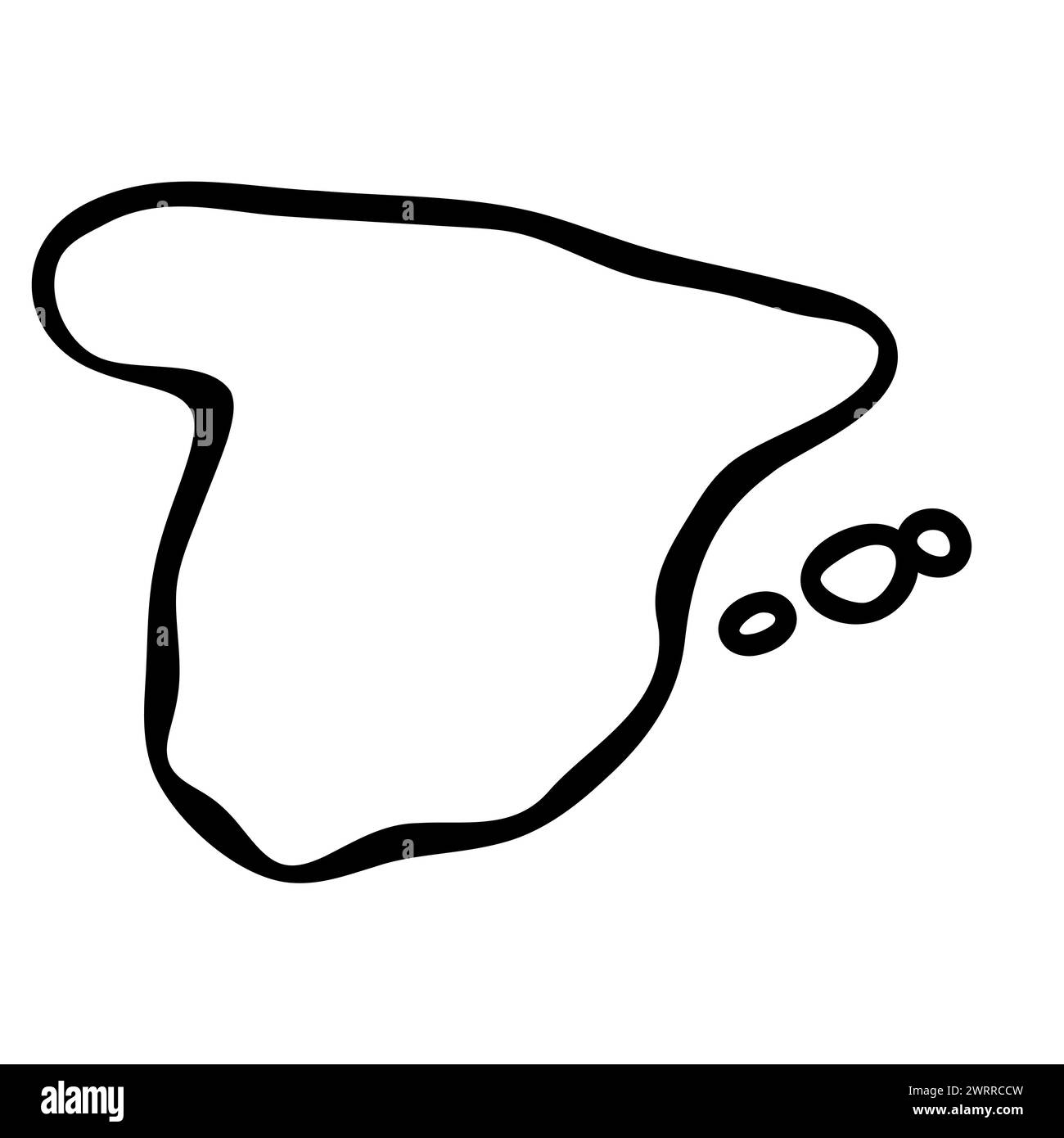 Spain country simplified map. Black ink smooth outline contour on white ...