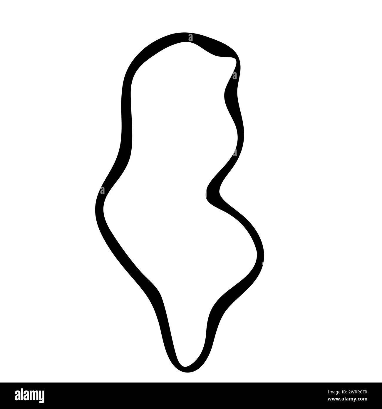 Tunisia country simplified map. Black ink smooth outline contour on ...