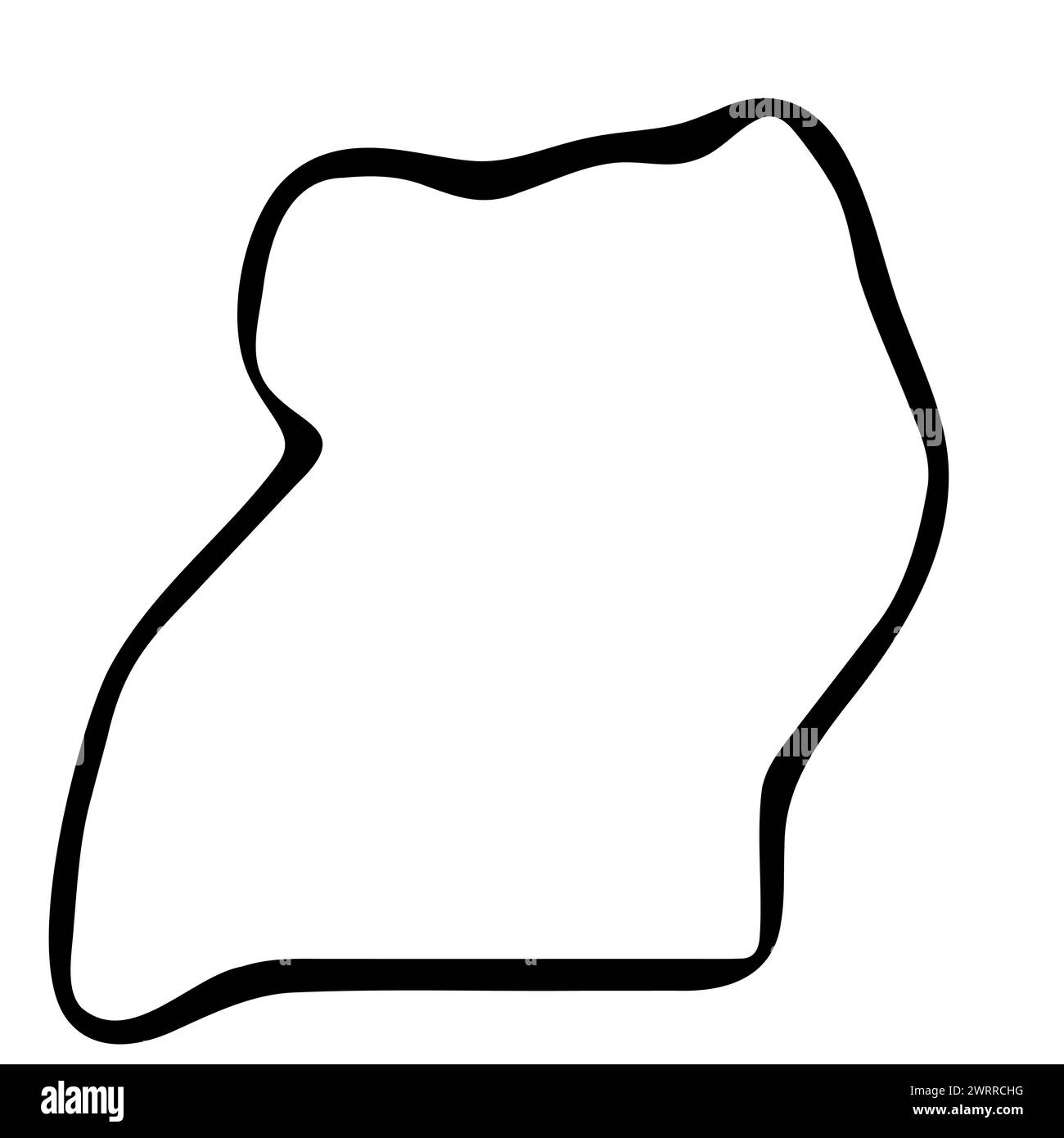 Uganda country simplified map. Black ink smooth outline contour on ...