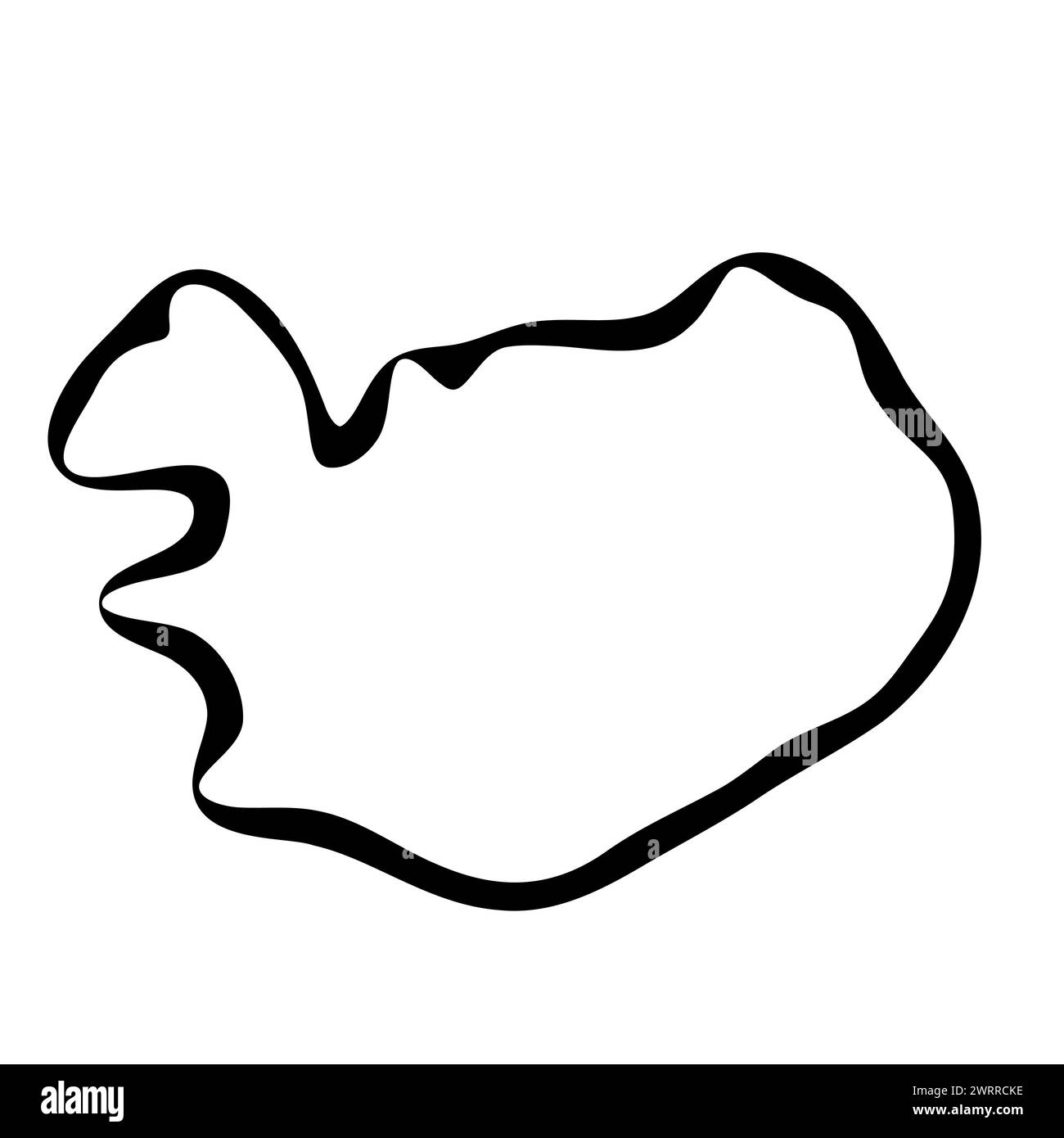 Iceland country simplified map. Black ink smooth outline contour on ...