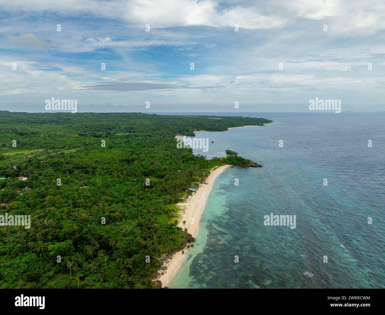 Carabao Island with green forest and white sandy beaches at coast. San ...