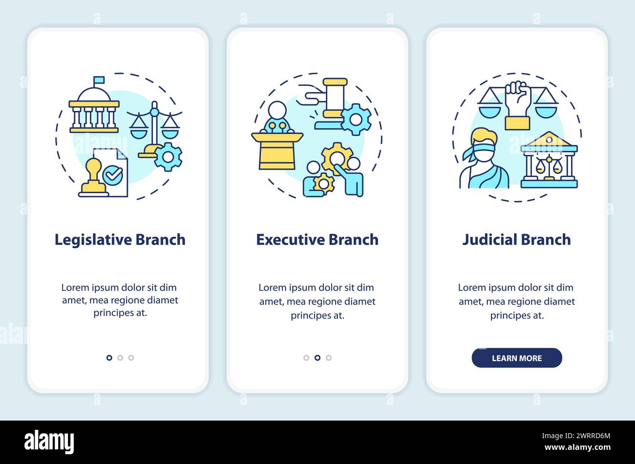Branches of government onboarding mobile app screen Stock Vector Image ...