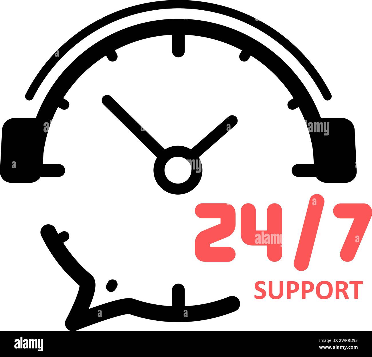 Icon of a 24 hours a day as symbol of day and night support available ...