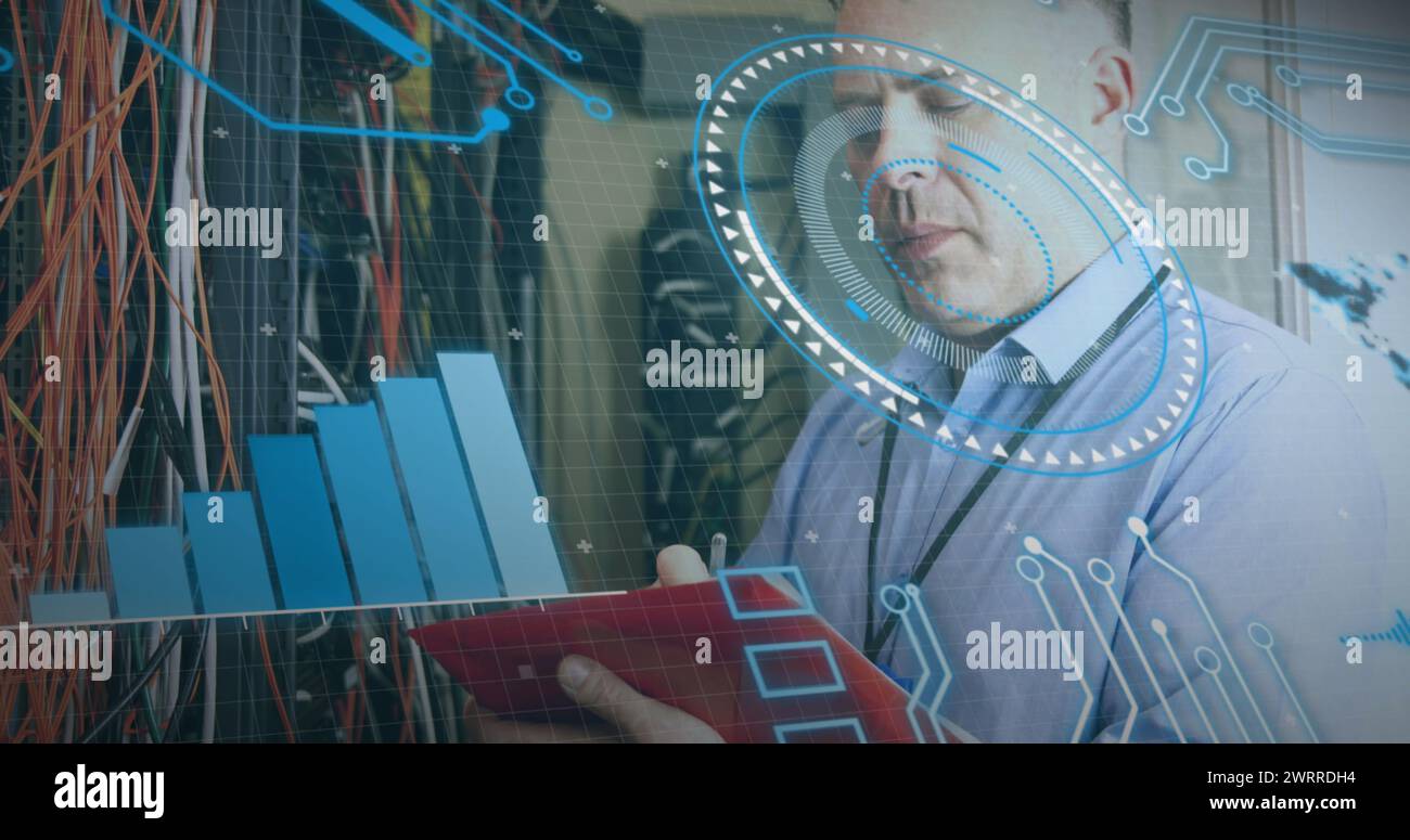 Image of digital interface over caucasian server room worker Stock ...