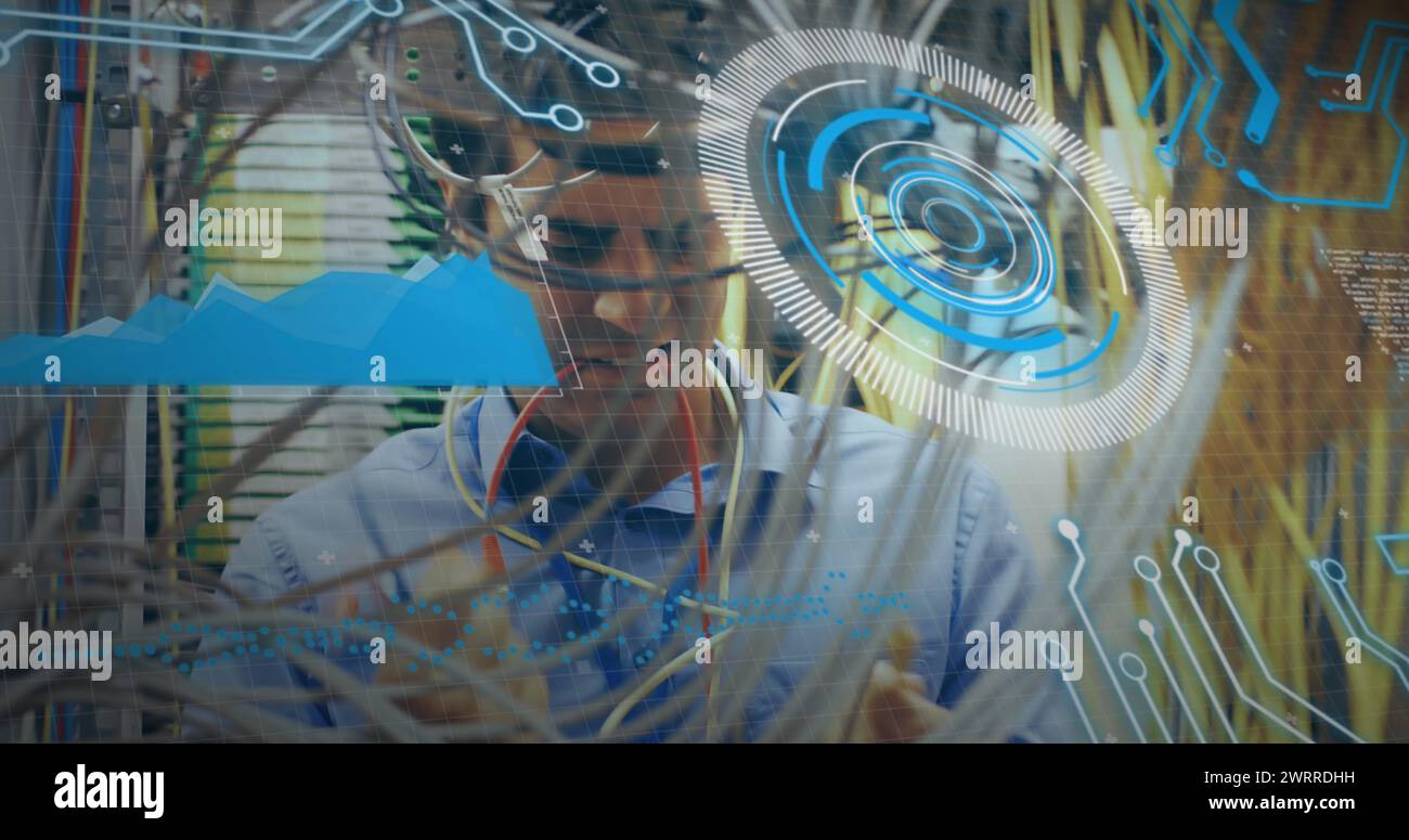 Image of digital interface over caucasian server room worker Stock ...