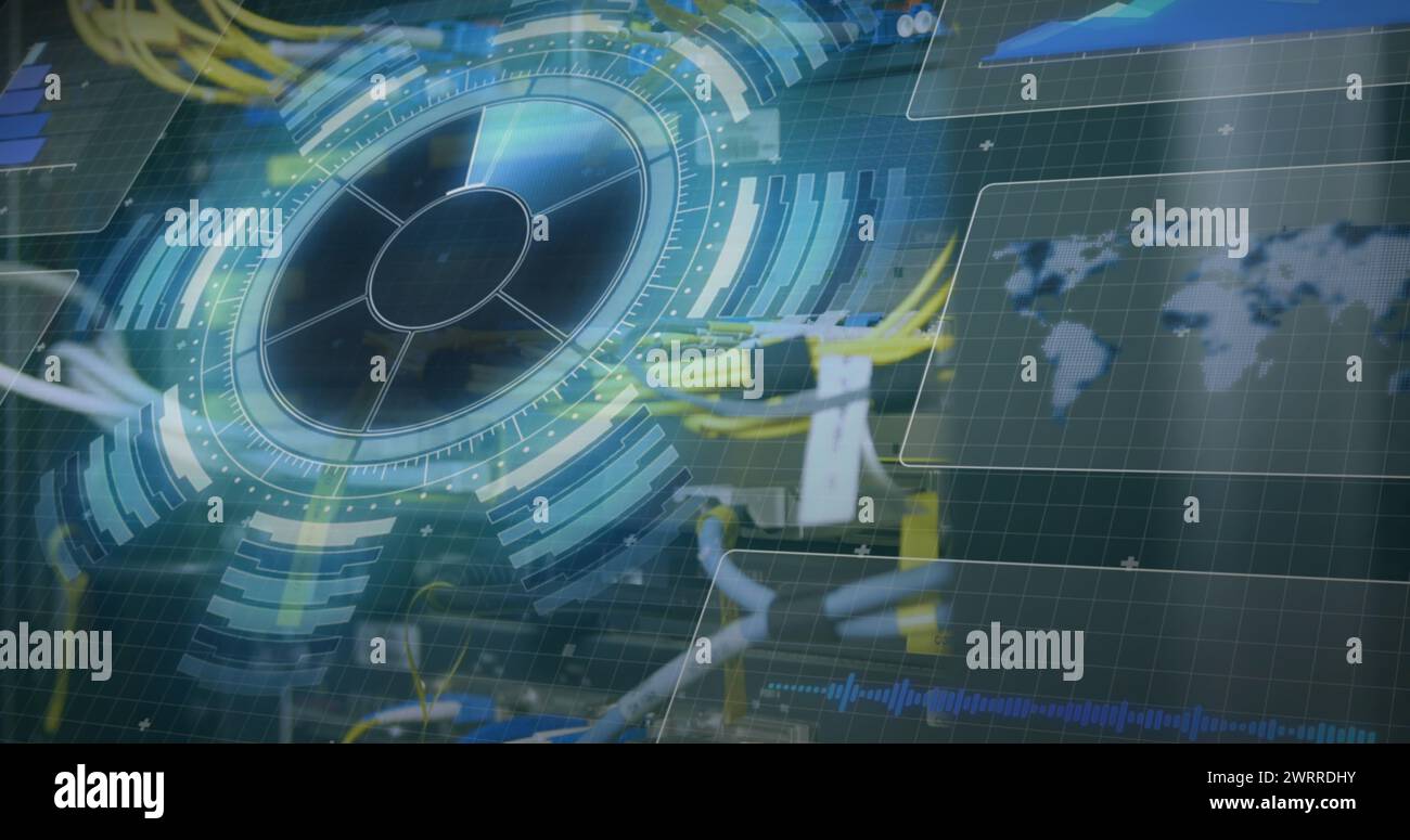 Image Of Scope Scanning And Binary Coding Over Man Wearing Vr Headset