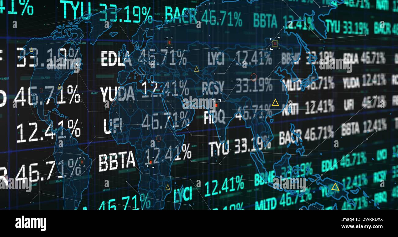 This image shows global stock market data being processed on a ...