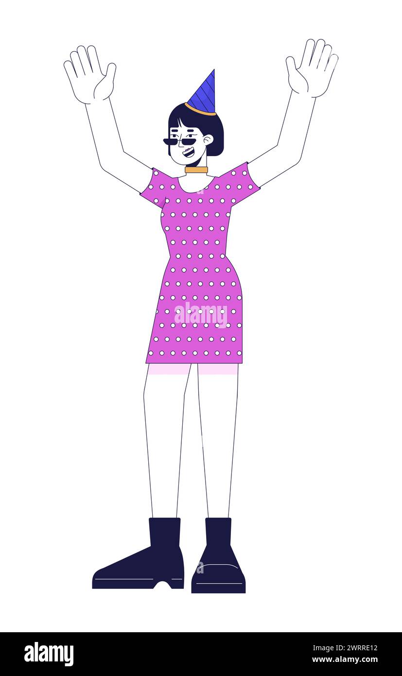 Happy Asian woman at party 2D linear cartoon character Stock Vector ...