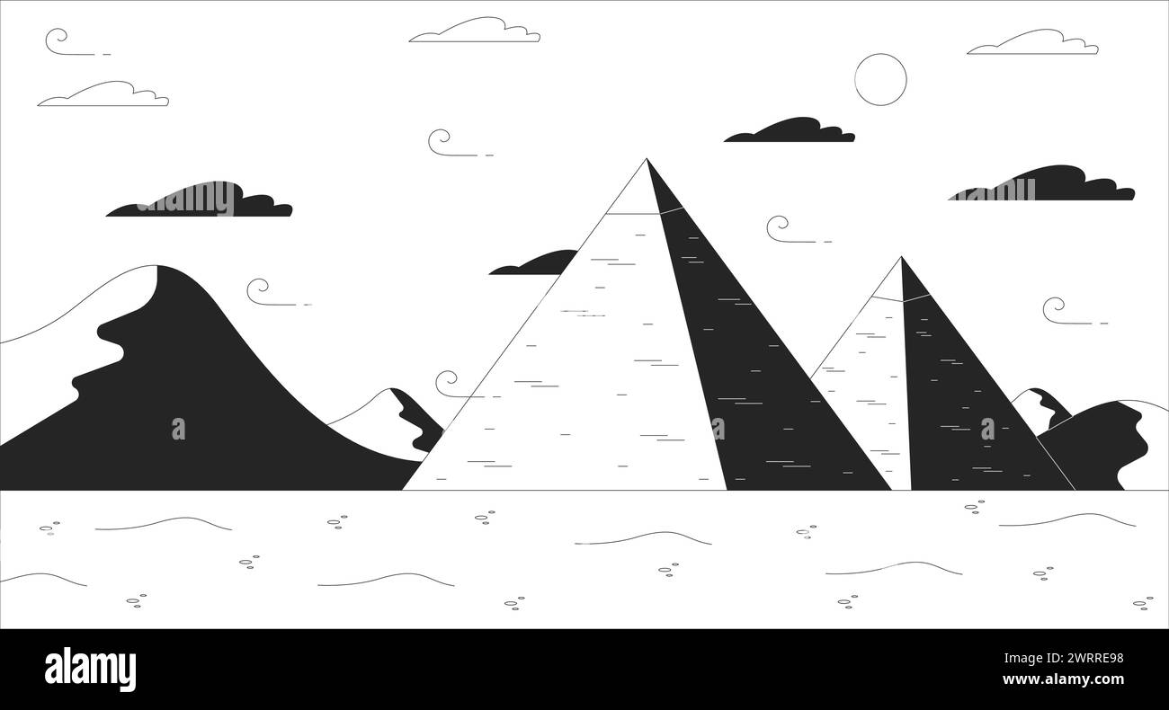Egypt pyramids black and white line illustration Stock Vector Image ...