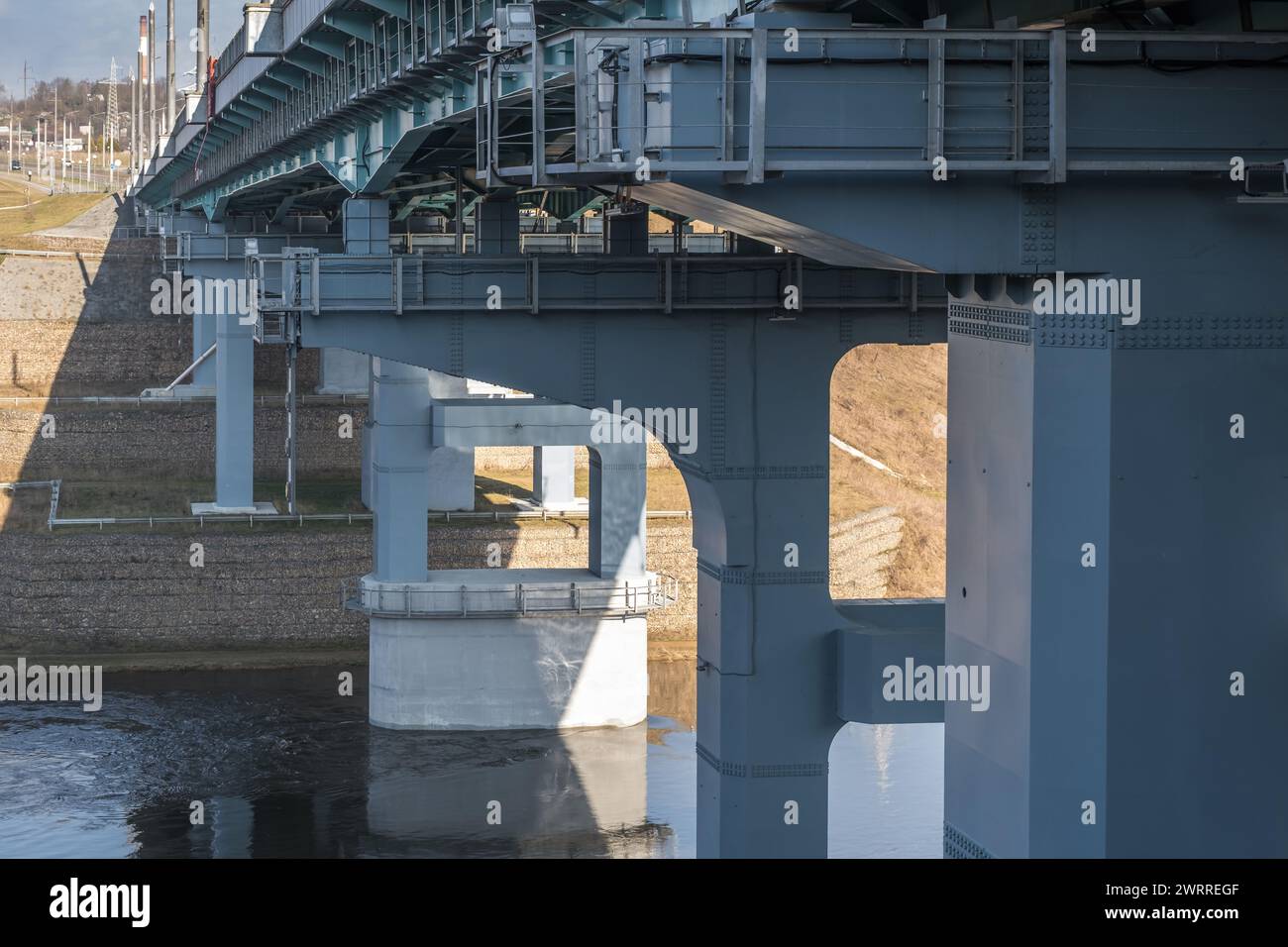 steel frame and concrete construction huge car bridge across the wide ...