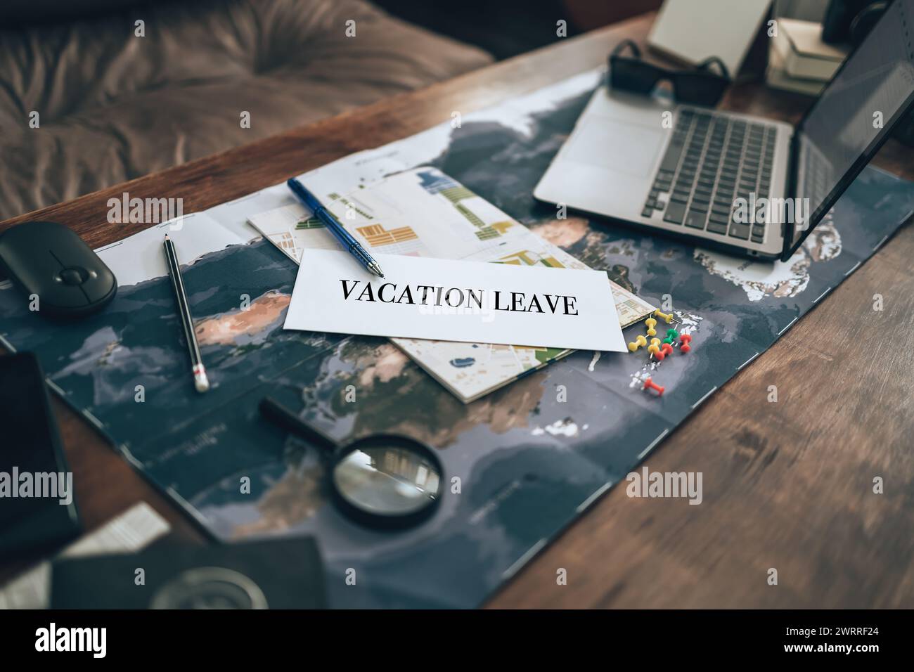 Vacation leave on city map or rount map. Laptop, tablet, camera ...