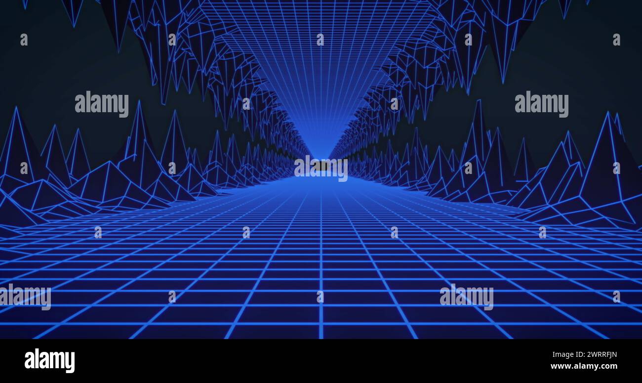 Image of huge sale text over blue digital cave terrain Stock Photo - Alamy