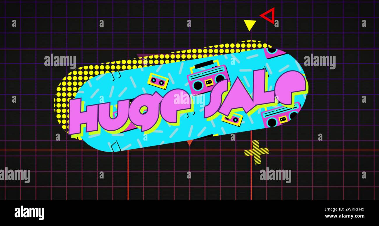 Image of huge sale text over colourful shapes changing Stock Photo - Alamy