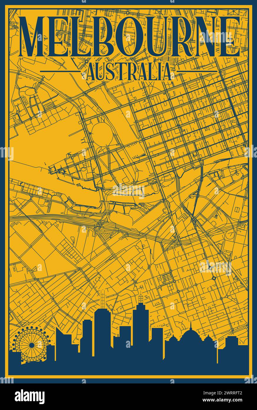 Hand-drawn city road network and skyline poster of the downtown ...