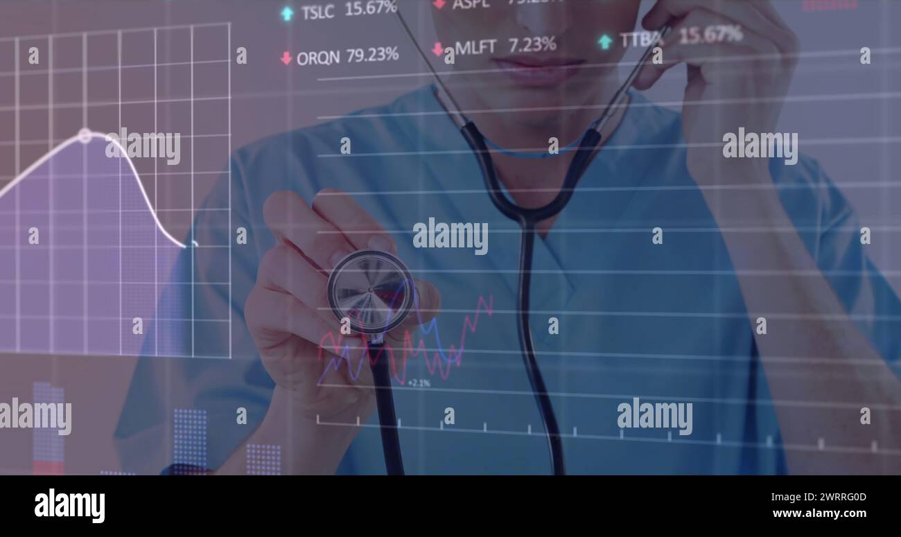 Image of data processing over caucasian female doctor Stock Photo - Alamy