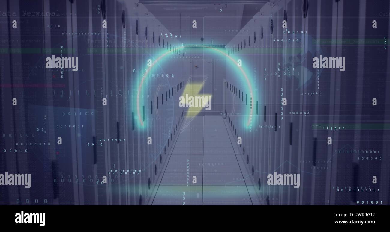Image Of Binary Coding And Data Processing Over Computer Servers Stock