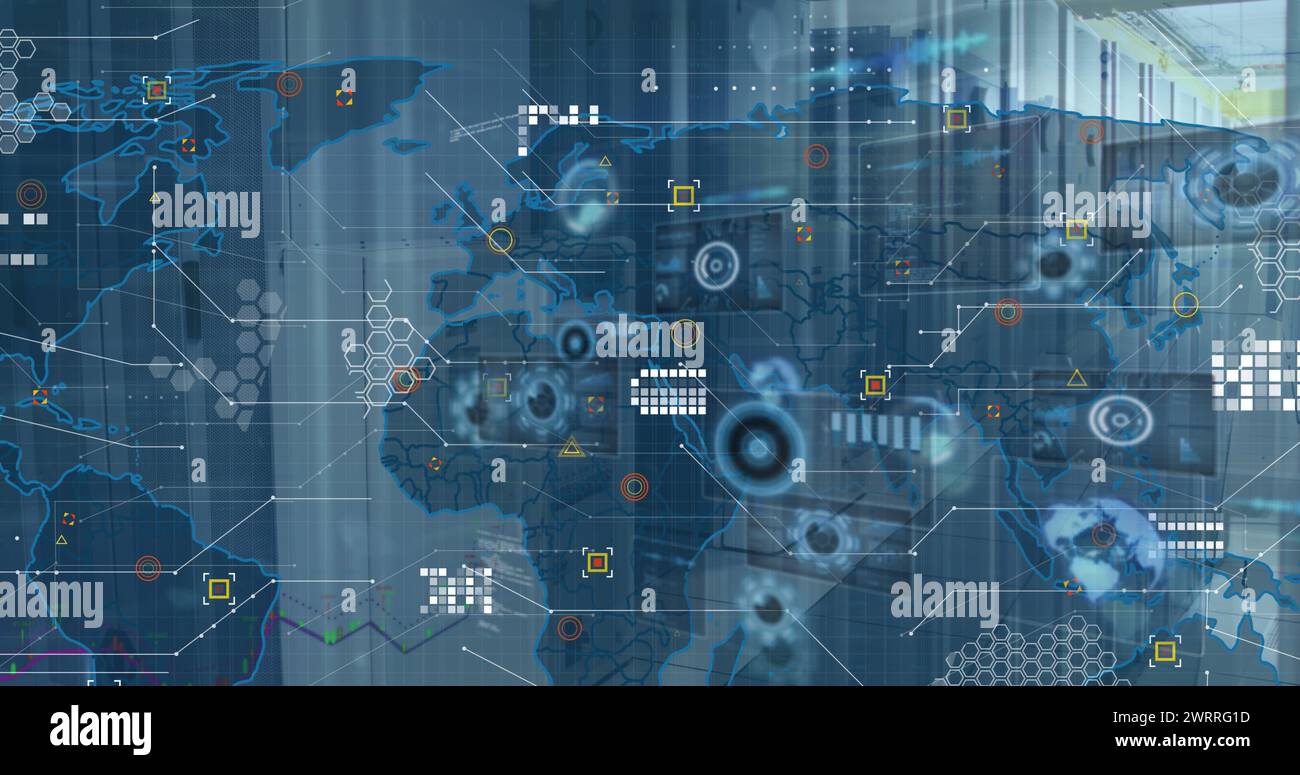 Image of world map and data processing on charts and graphs over ...