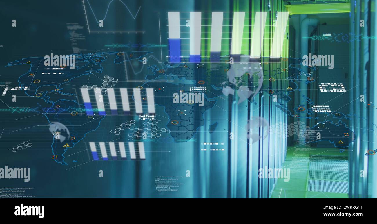 Image Of Statistical Data Processing Over World Map Against Computer
