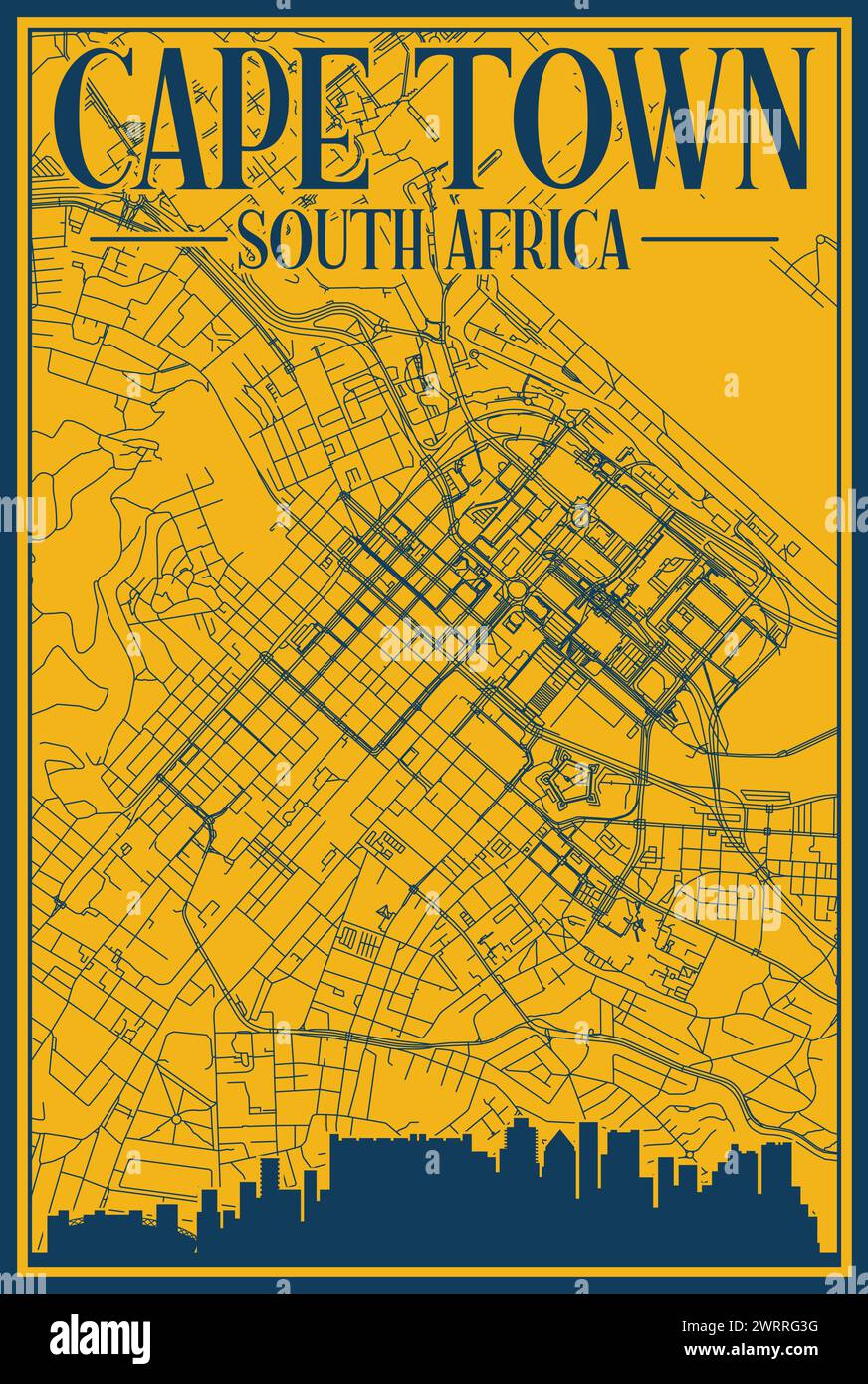 Hand-drawn city road network and skyline poster of the downtown CAPE ...