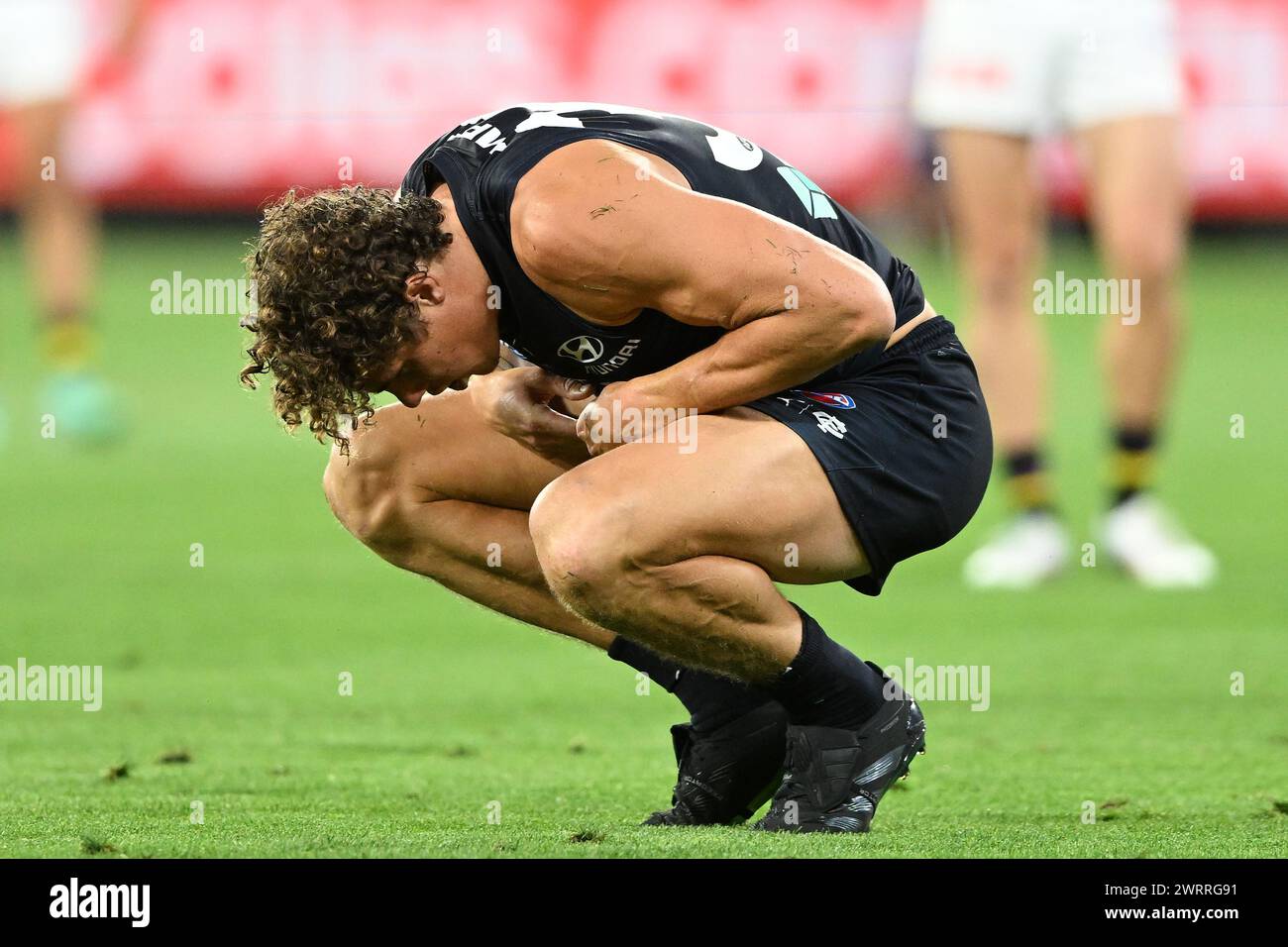 Melbourne, Australia. 14th Mar, 2024. Charlie Curnow of Carlton reacts ...