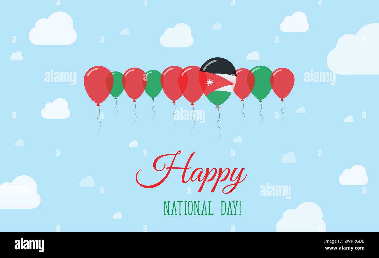 Jordan Independence Day Sparkling Patriotic Poster. Row of Balloons in ...