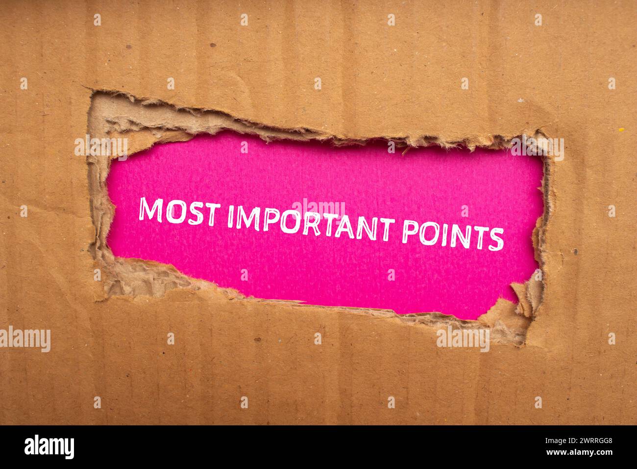 Most important points words written on torn paper with pink background ...