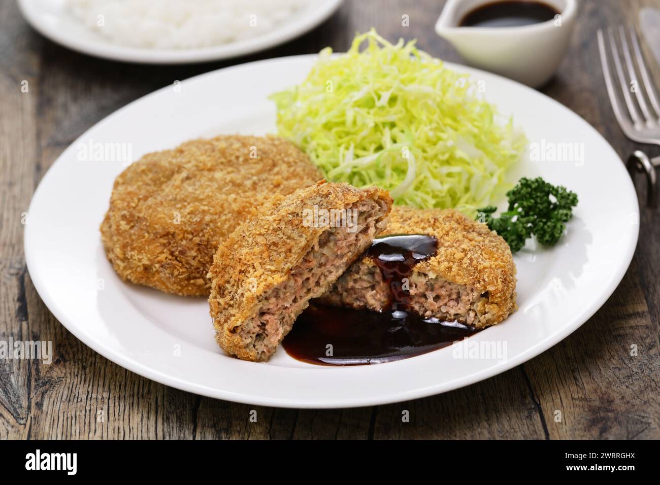 homemade Menchikatsu(minced meat cutlet), Japanese western food Stock ...
